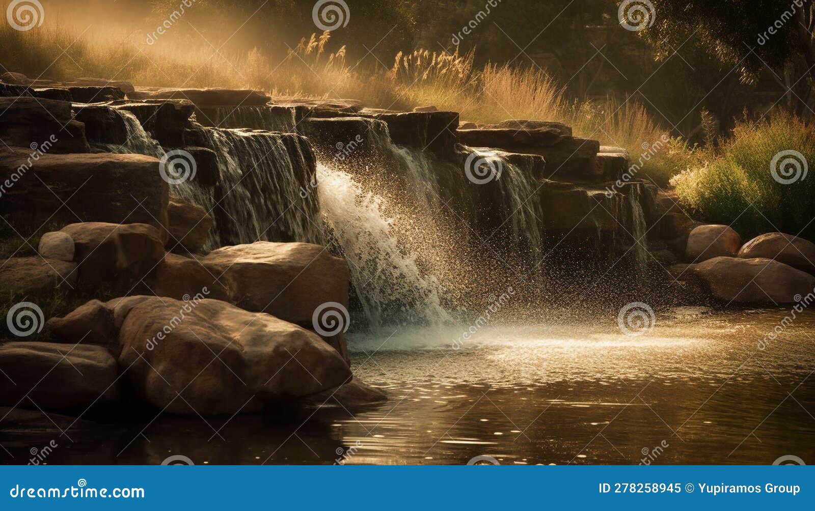 Falling Water Flows Over Rocky Cliff Edge Generated by AI Stock Image ...