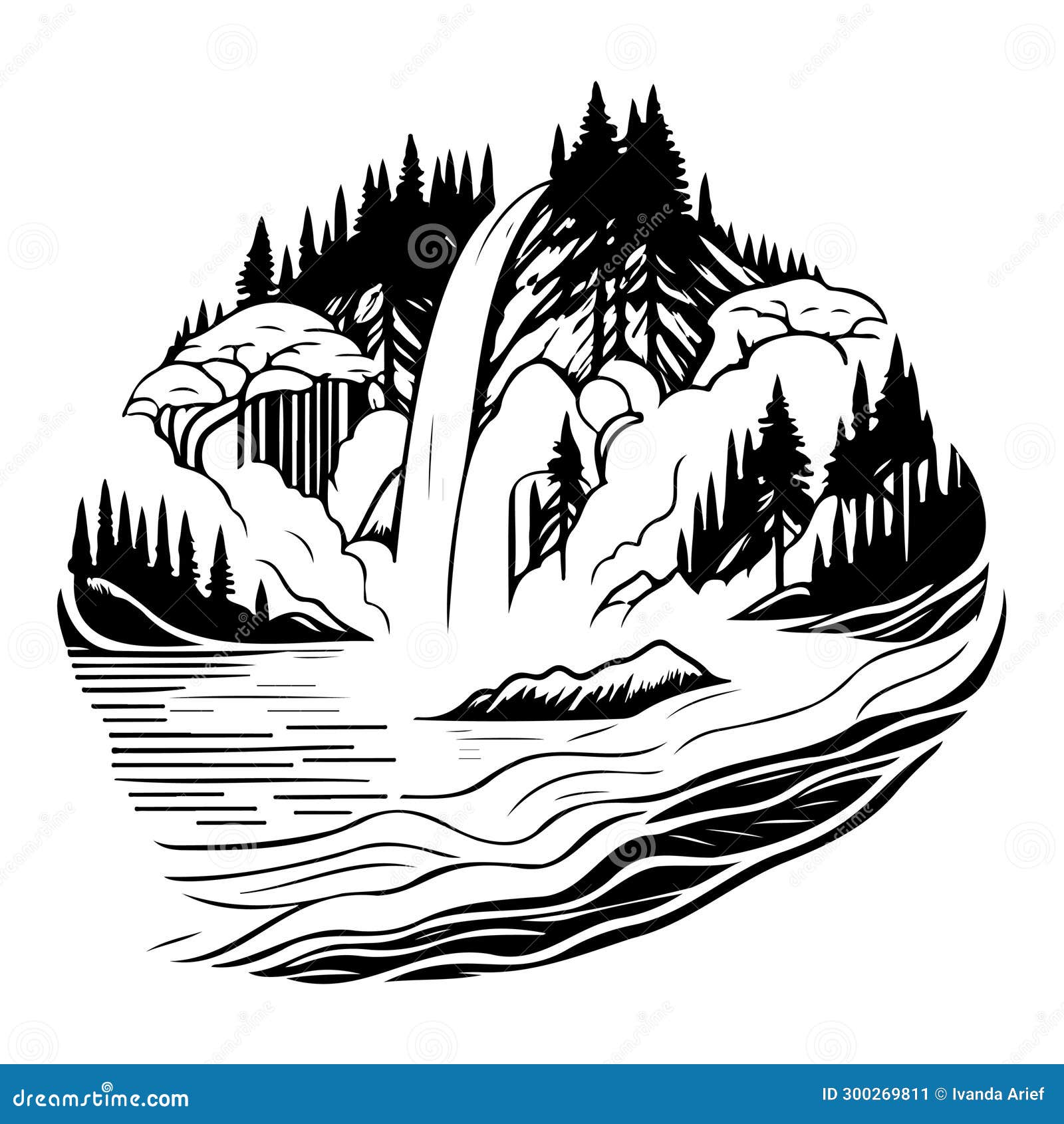 Falling Water River Icon Hand Draw Black Colour Mythical Logo Symbol ...