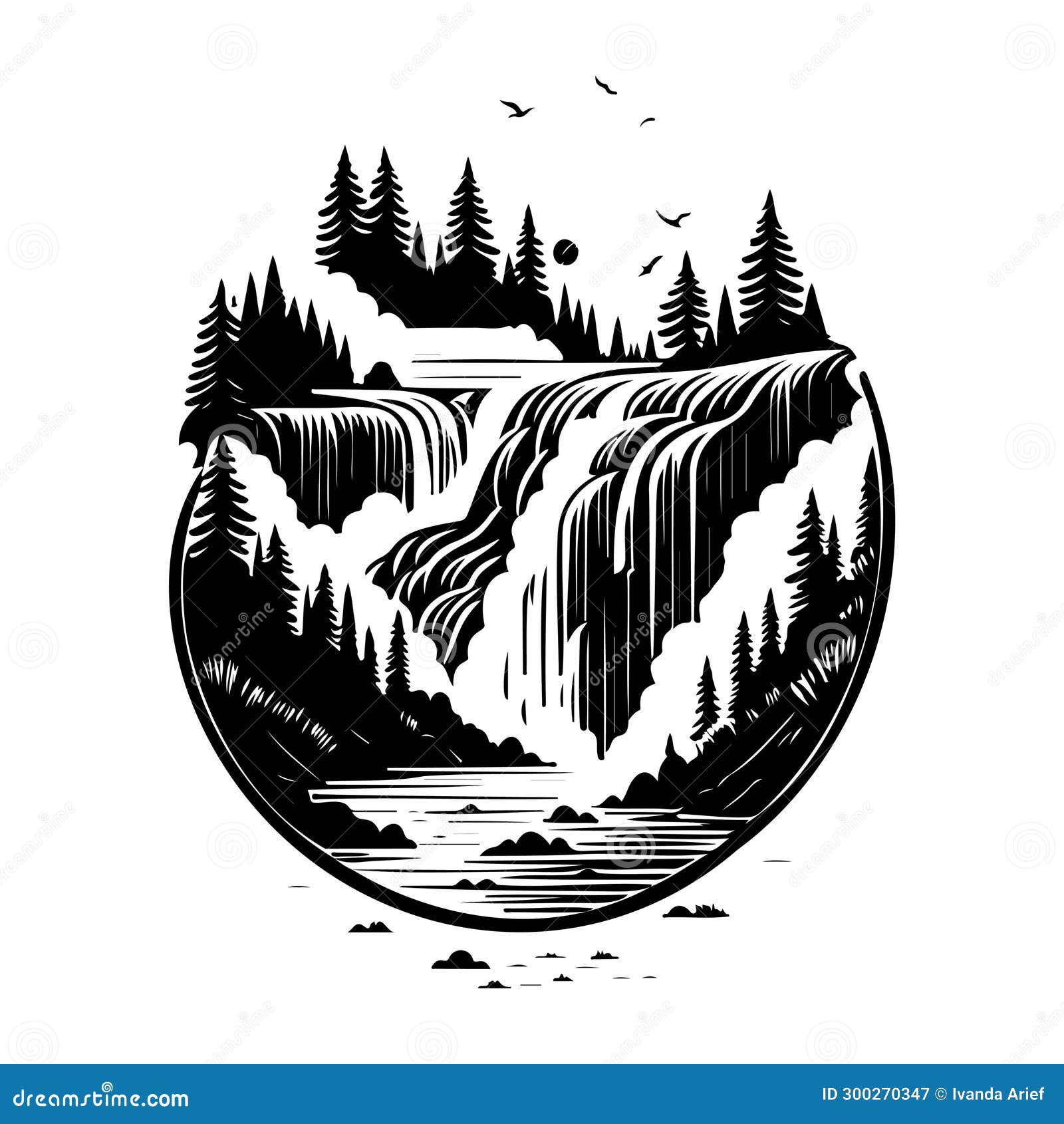 Falling Water River Icon Hand Draw Black Colour Mythical Logo Symbol ...
