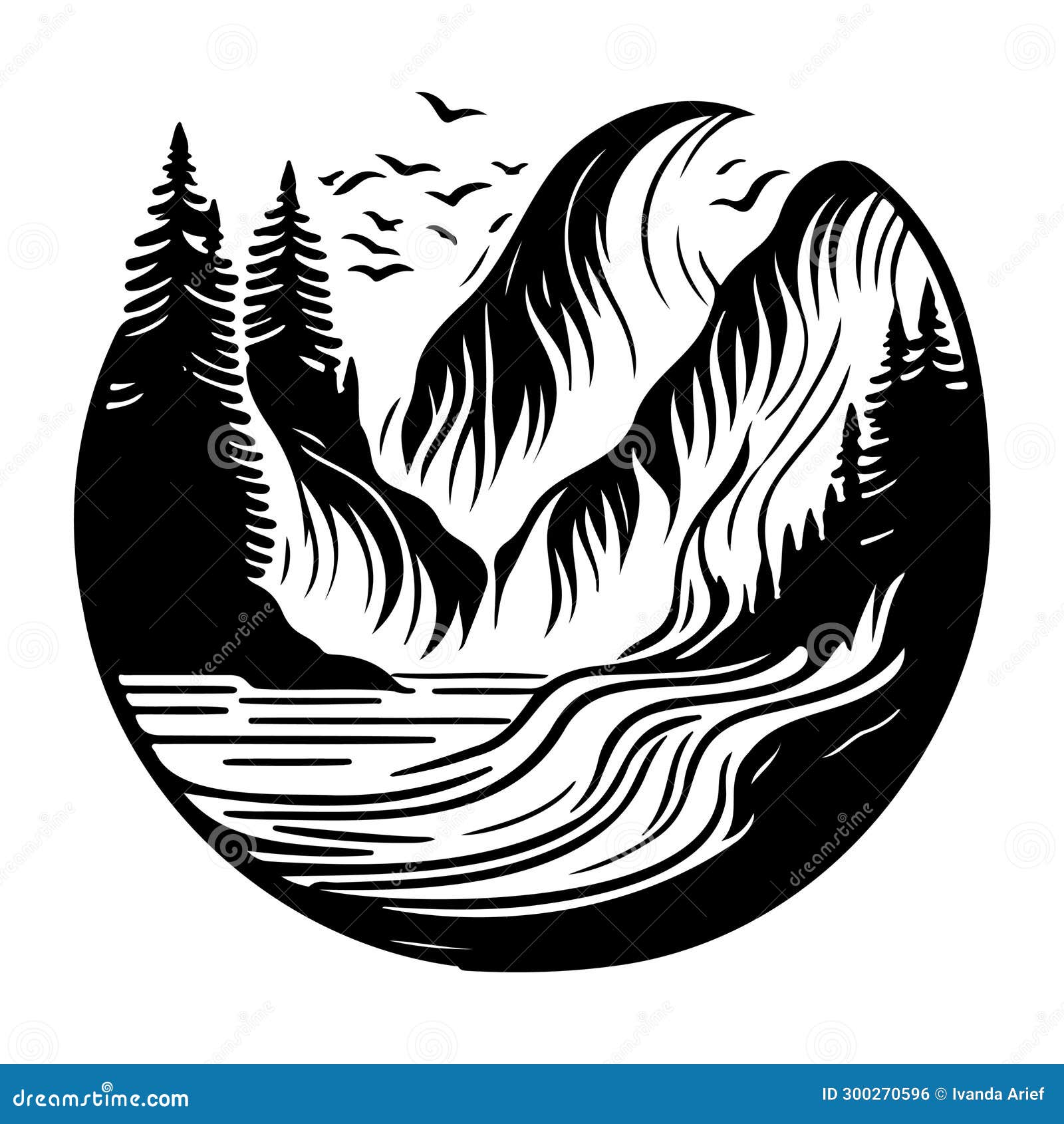 Falling Water River Icon Hand Draw Black Colour Mythical Logo Symbol ...