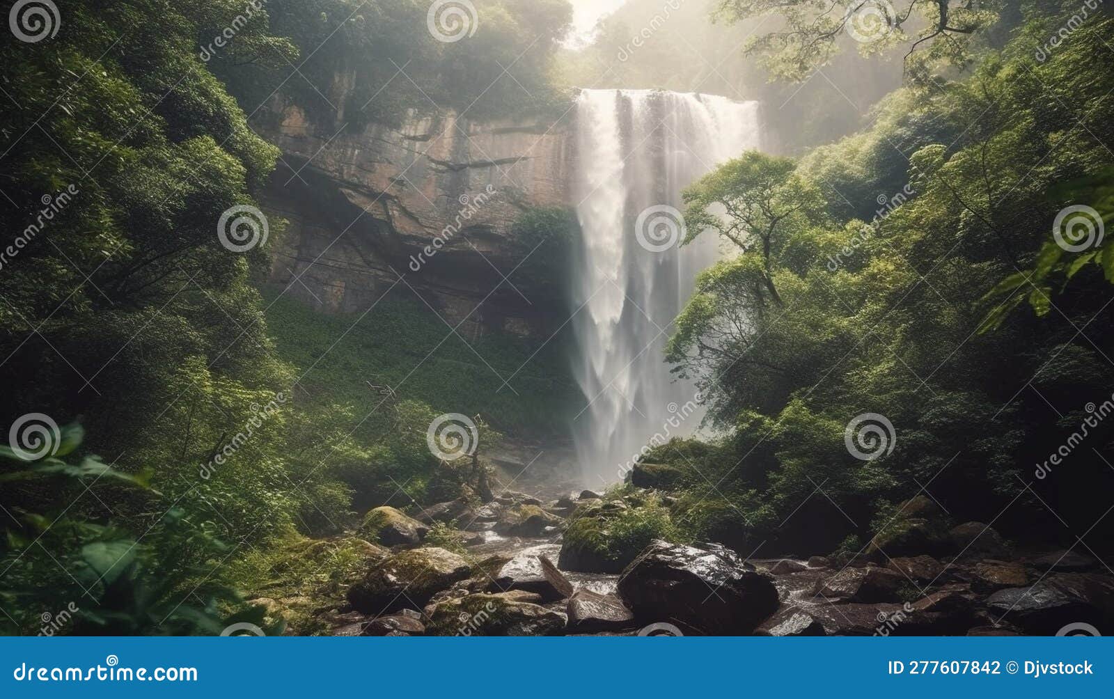 Falling Water Splashes on Rocks in Ravine Generated by AI Stock Photo ...