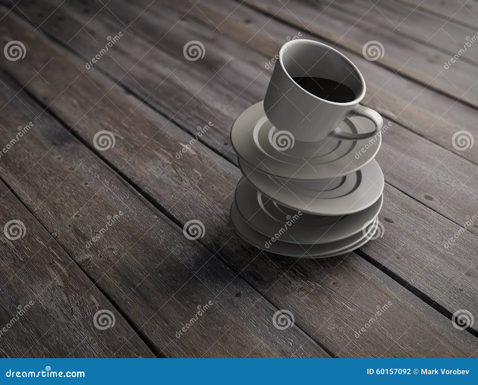 Falling on Wooden Board Cup of Coffee and Saucer Stock Illustration ...