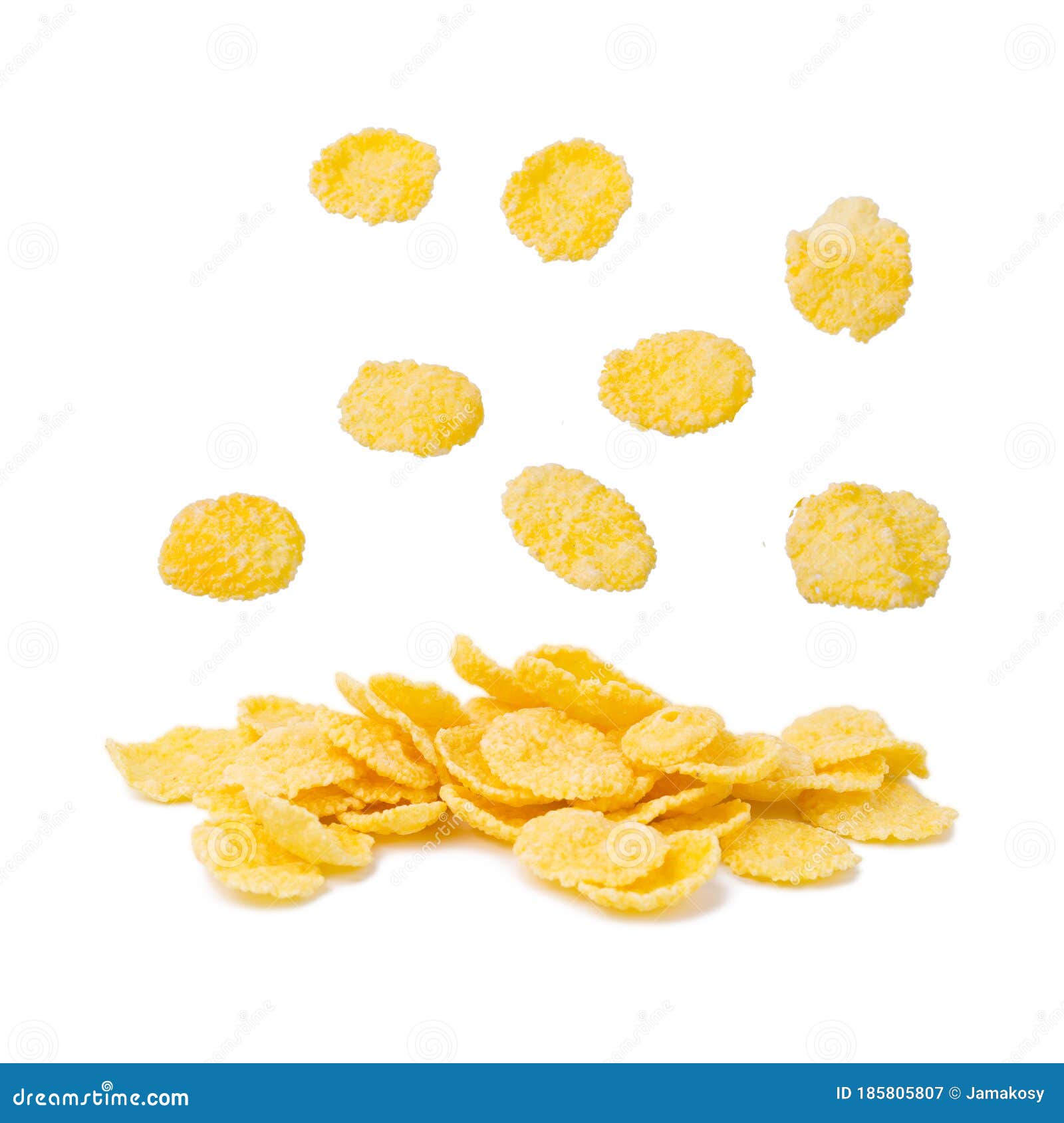 Falling Yellow Corn Flakes Isolated on White Background Stock Image ...