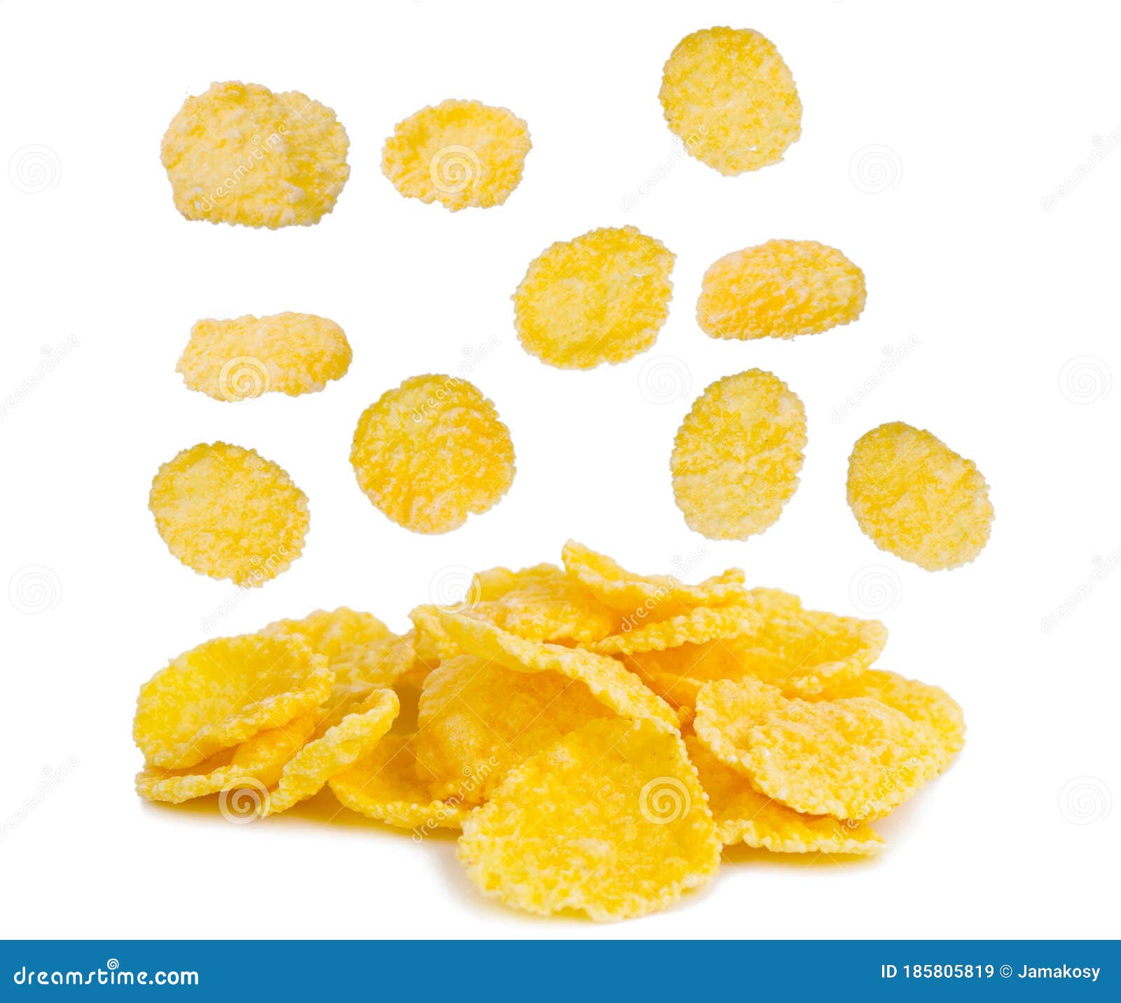 Falling Yellow Corn Flakes Isolated on White Background Stock Image ...