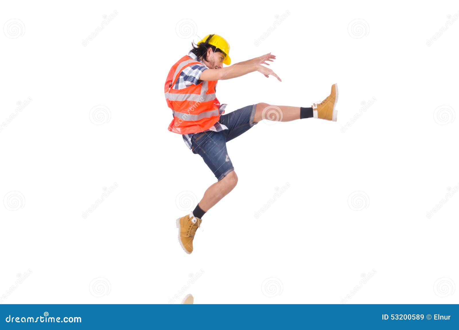 Falling Young Construction Worker Isolated on Stock Image - Image of ...