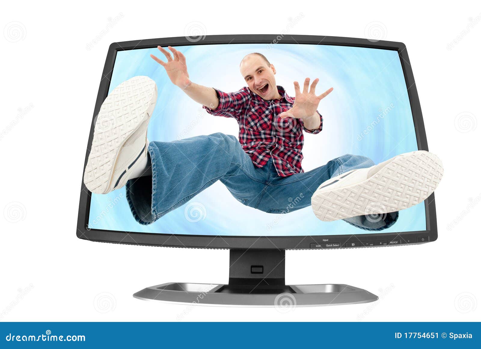 Falling Young Man into the Screen Stock Image - Image of male, design ...