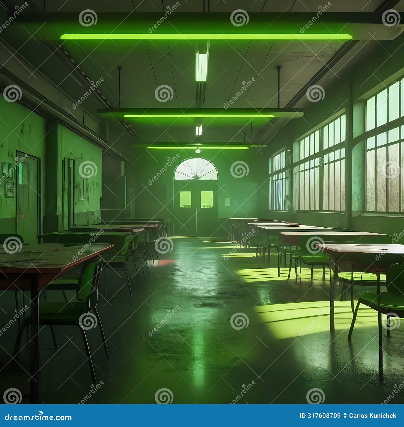 Fallout Concept Art School Interior Render Grim, Realistic, Green Neon ...