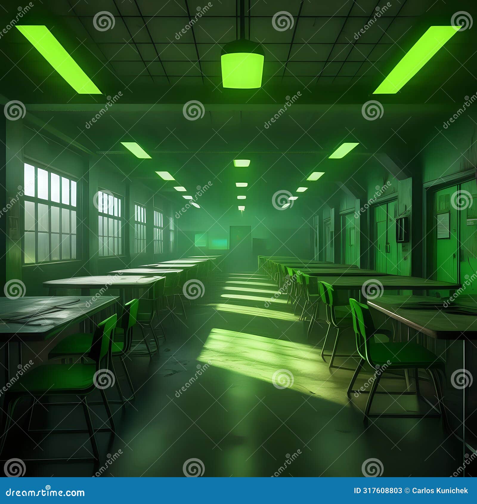 Fallout Concept Art School Interior Render Grim, Realistic, Green Neon ...