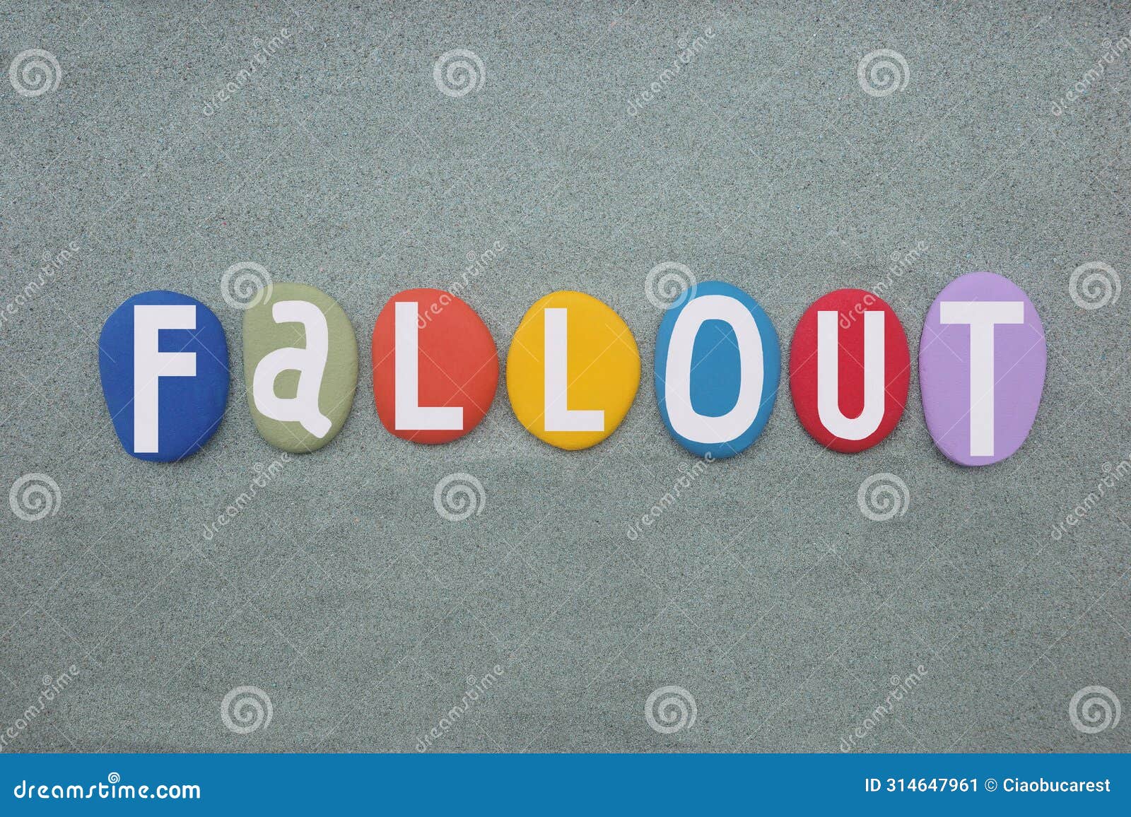 Fallout, Creative Text Composed with Multi Colored Stone Letters Over ...