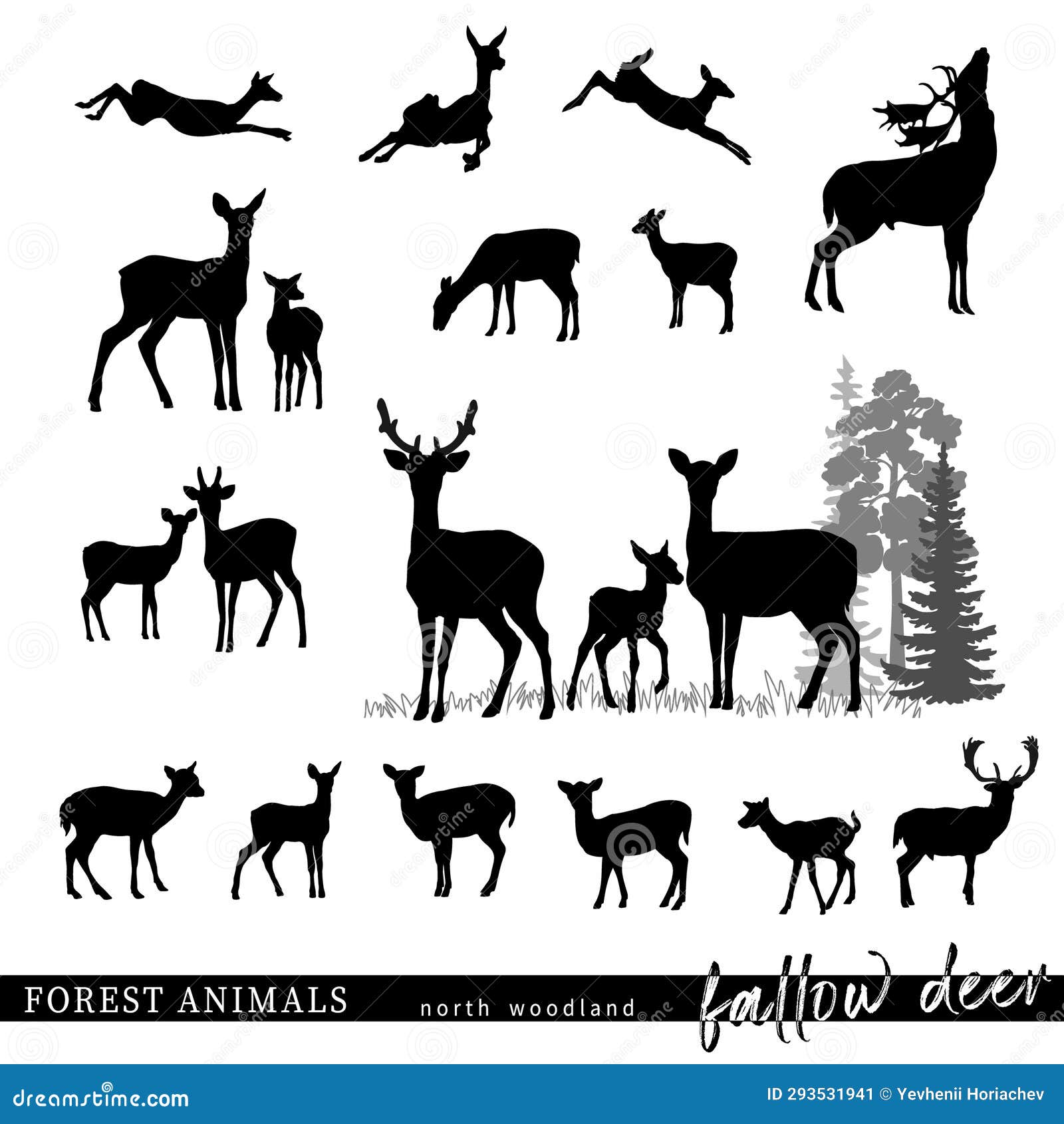 Fallow Deer Silhouettes with Wildlife Scene. Stock Vector ...