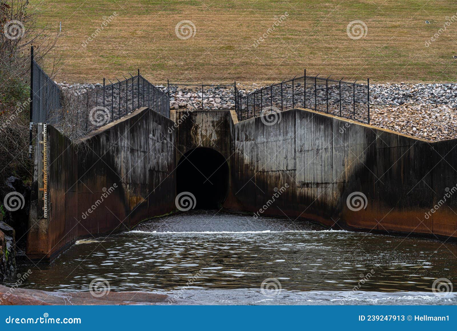 Falls Lake Dam Outlet stock image. Image of stone, nature - 239247913