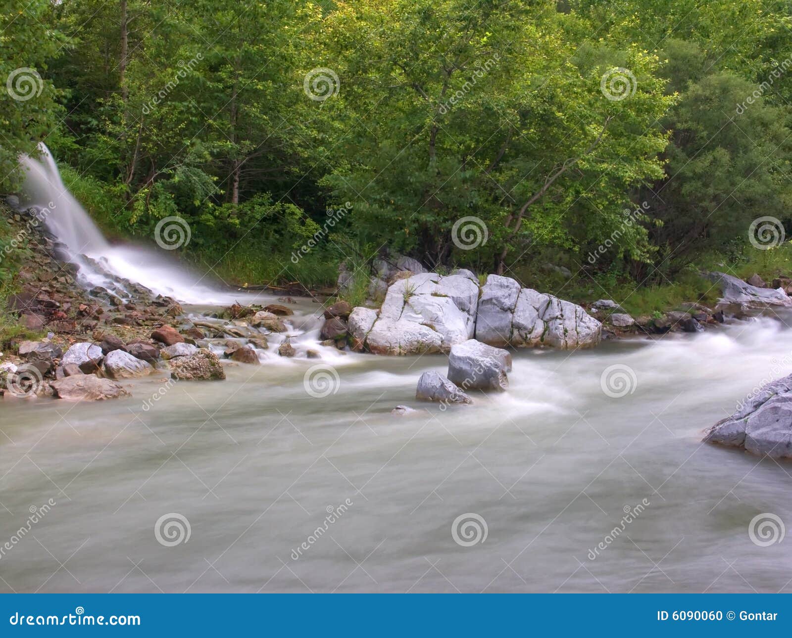 Falls Running into the Mountain River Stock Photo - Image of falling ...