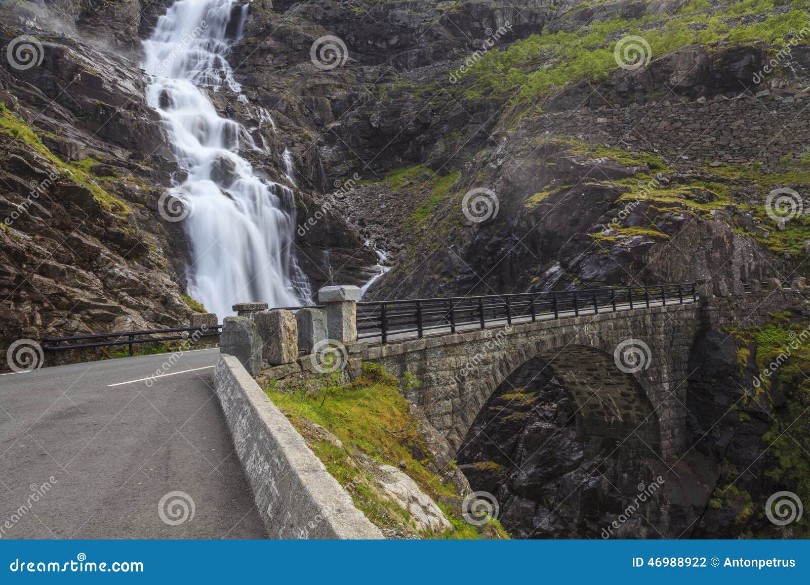 Falls Under the Beautiful Stone Bridge Stock Photo - Image of color ...