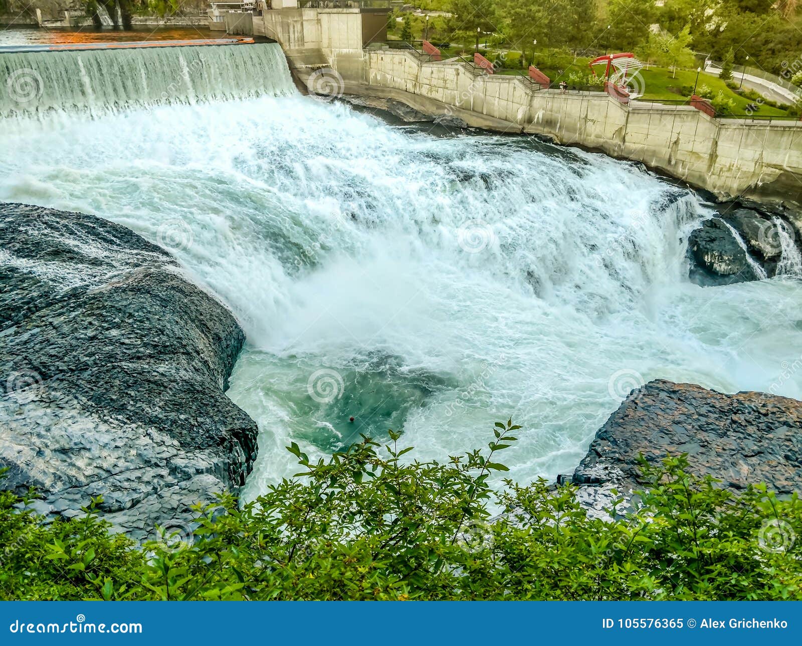 Falls and the Washington Water Power Building Along the Spokane Stock ...