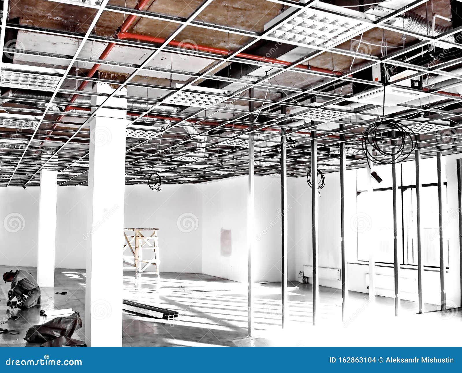 False Ceiling Installation stock photo. Image of glue - 162863104