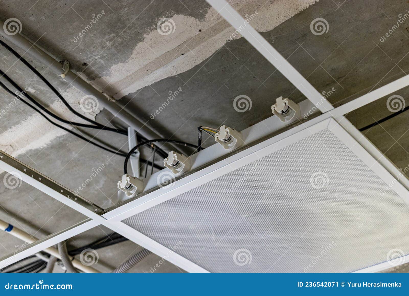 False Ceiling Installation in a Modern Office Building. Communications ...