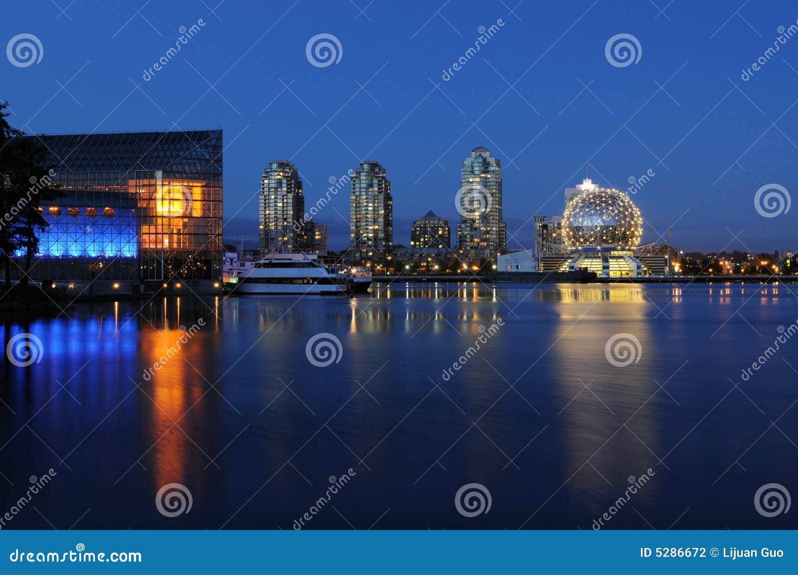False Creek Night Scene with Science World Globe Editorial Photography ...