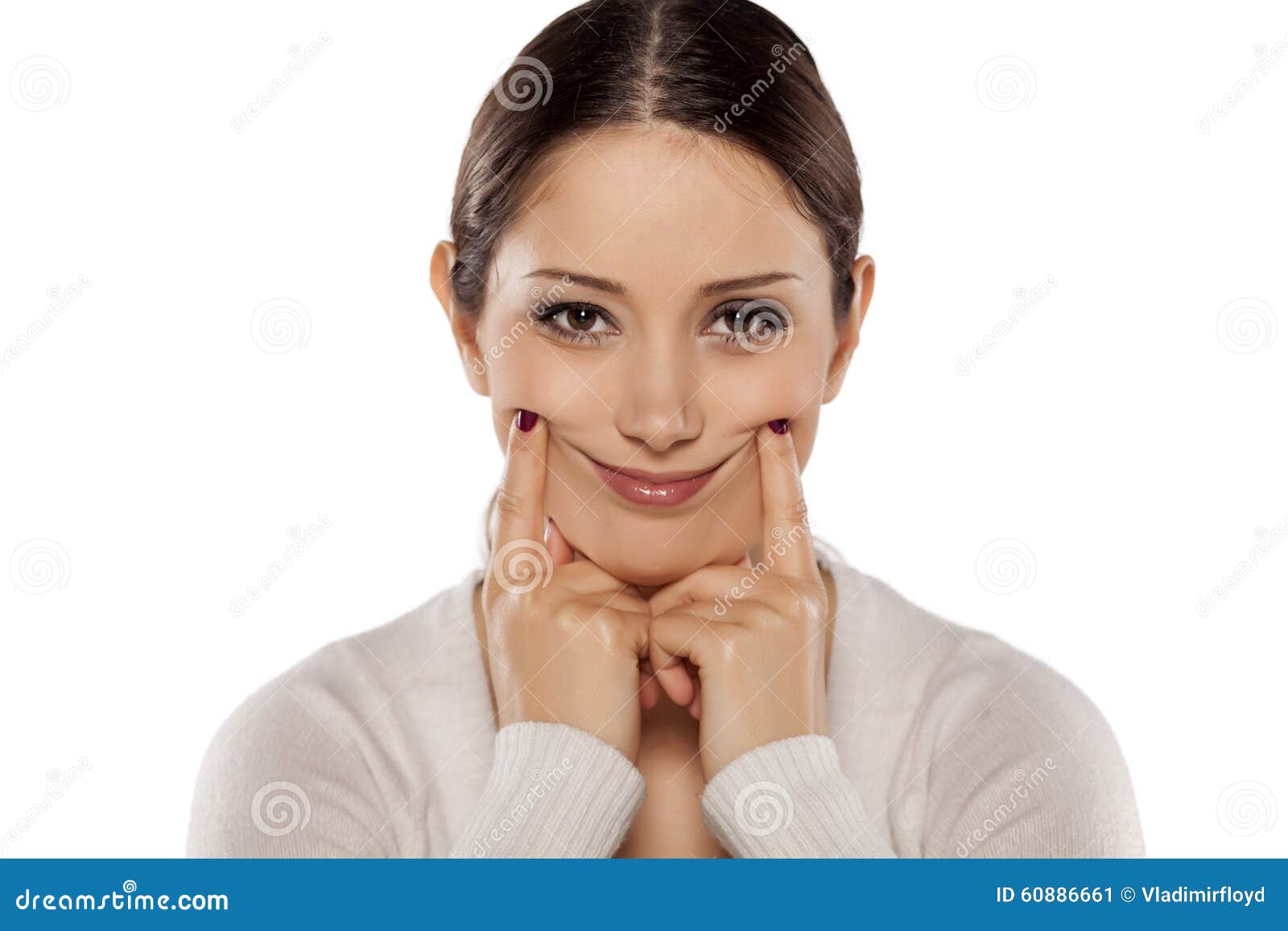 False smile stock image. Image of force, female, brunette - 60886661