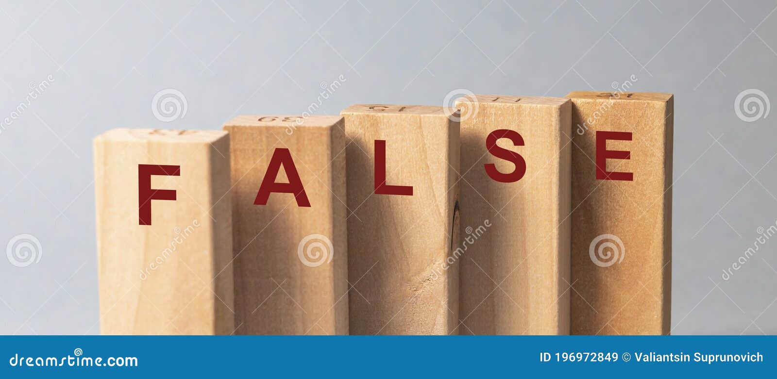 FALSE Word Alphabet Letters On Blue Background. Top View. Flat Layout ...