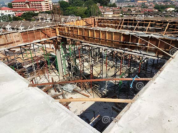 Falsework Work at the Construction Site. it Consists of Temporary ...