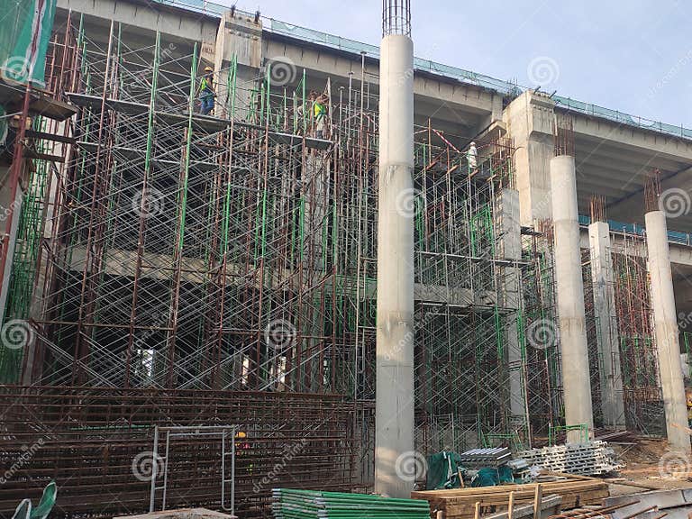 Falsework Work at the Construction Site. it Consists of Temporary ...