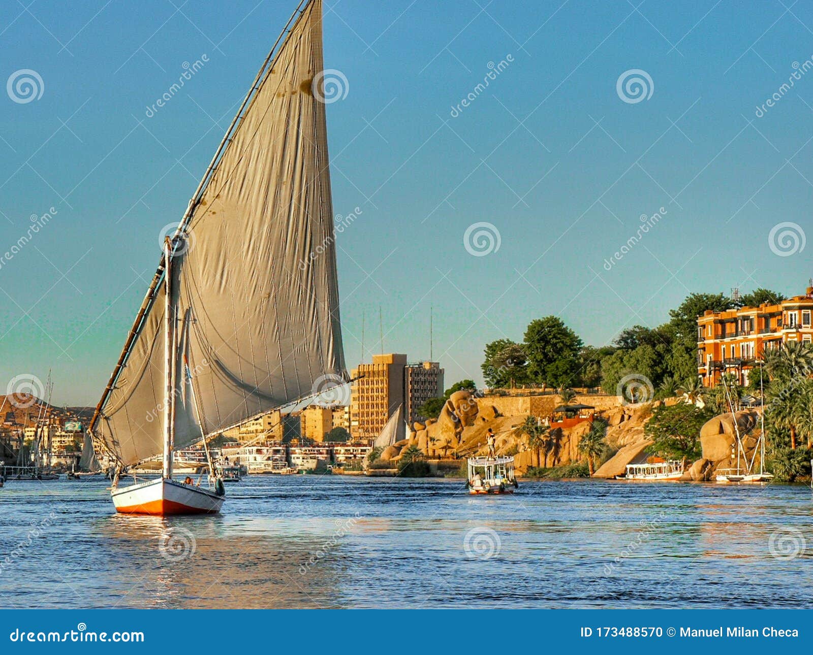 Faluca Boat Sailing in Nile River, Egyp Editorial Image - Image of ...