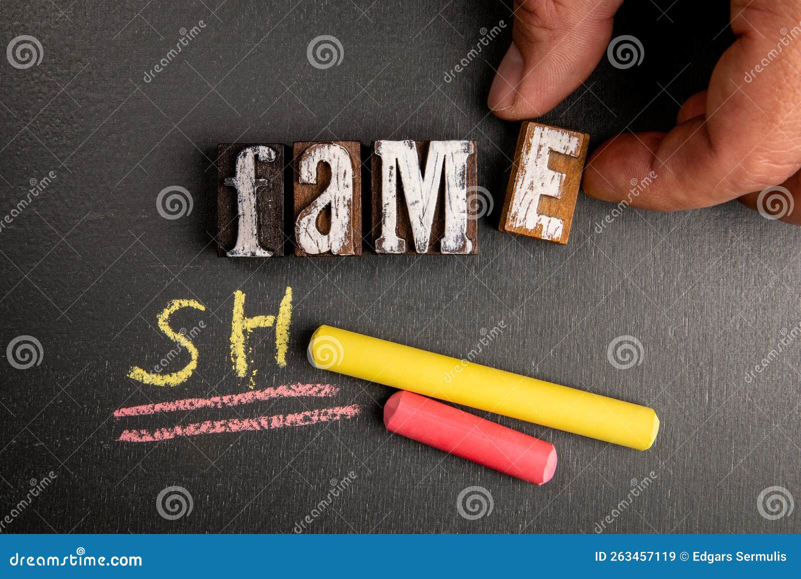 Fame and Shame. Text from Wooden Letters on a Chalk Board Stock Image ...