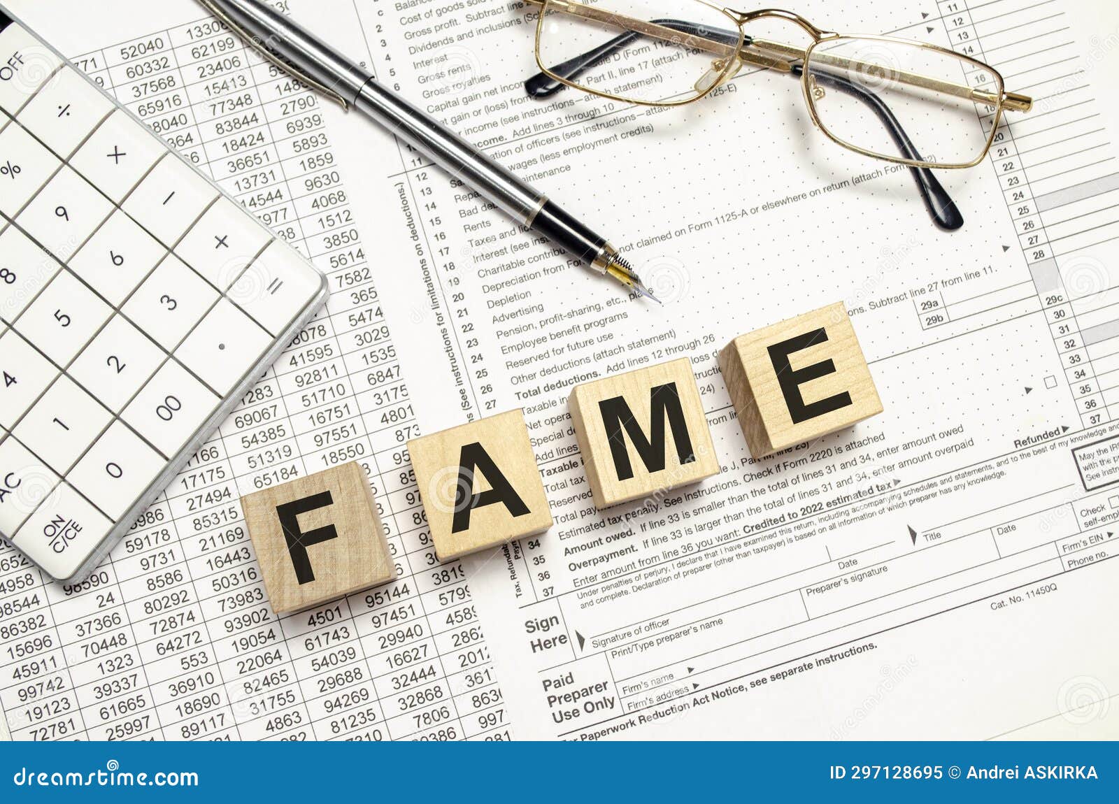 FAME Word on Wooden Blocks with Calculator and Pen Stock Image - Image ...