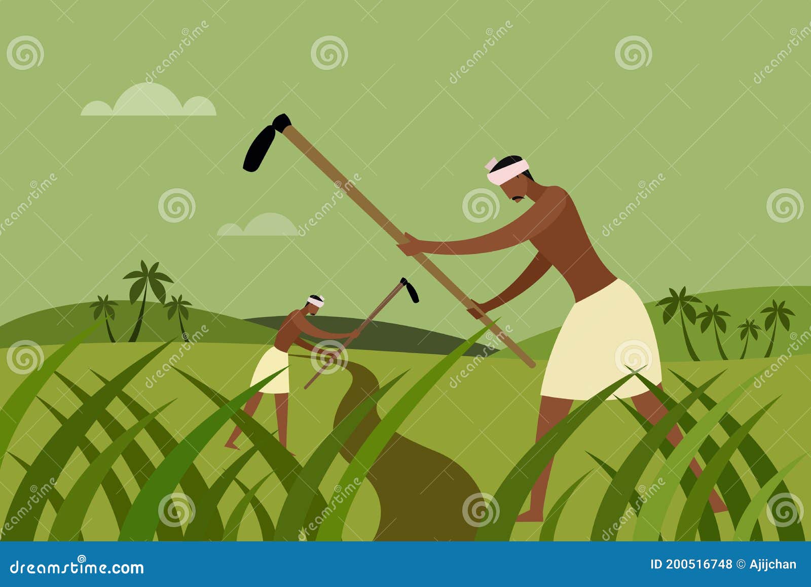 Indian Farmers Using Spades Working in a Farm Stock Vector ...