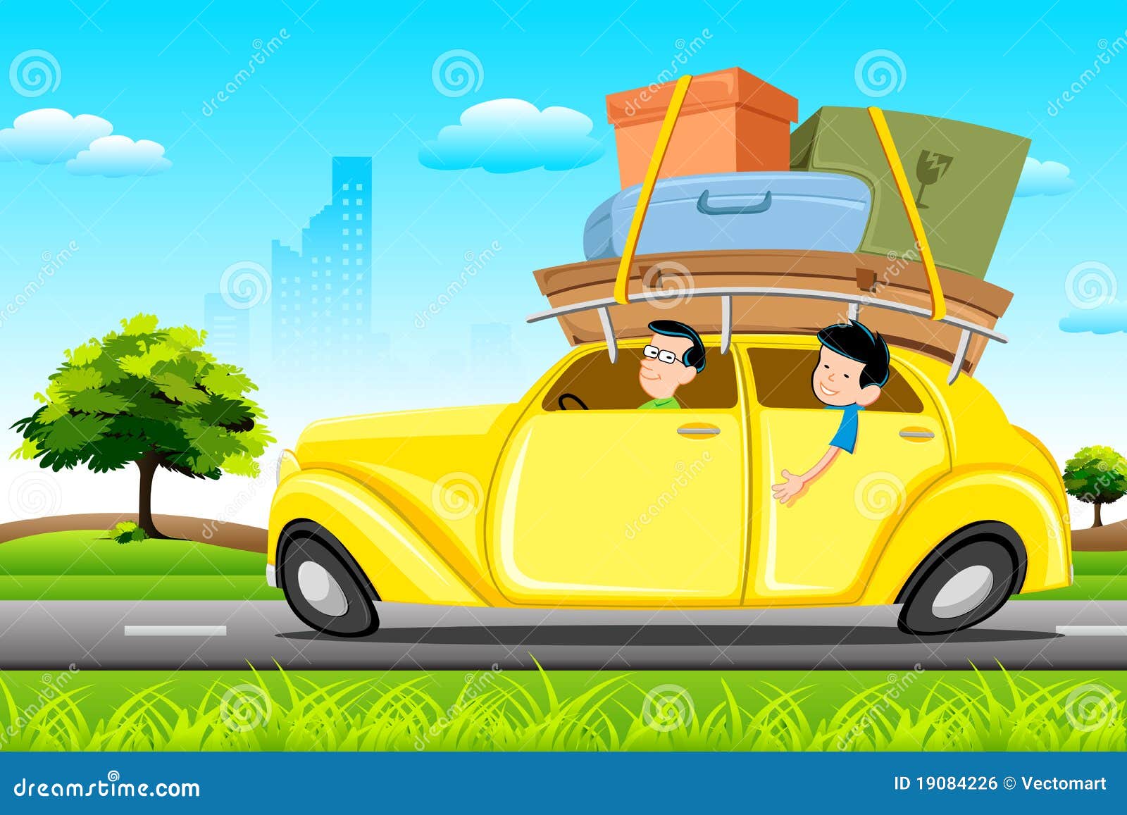 Famil in Auto op Reis vector illustratie. Illustration of bewerkbaar ...