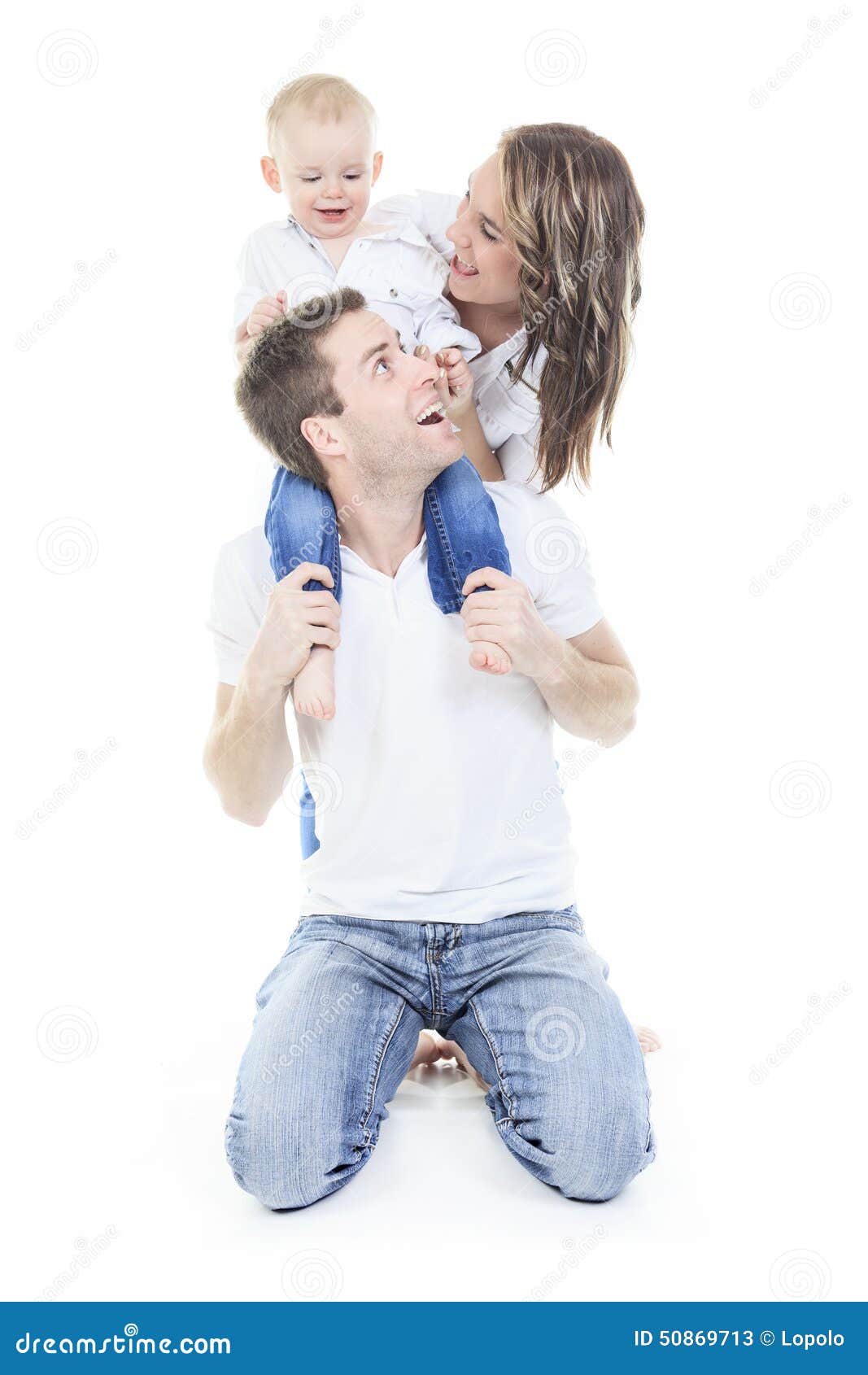 Familia Con Su Biparental Aislada En Blanco Imagen de archivo - Imagen ...