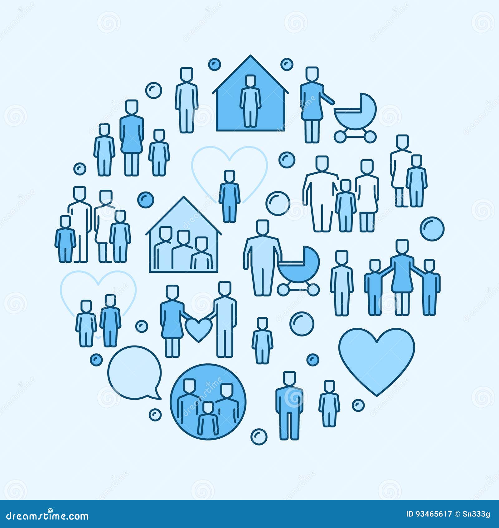 Familie blauw rond symbool vector illustratie. Illustration of karakter ...