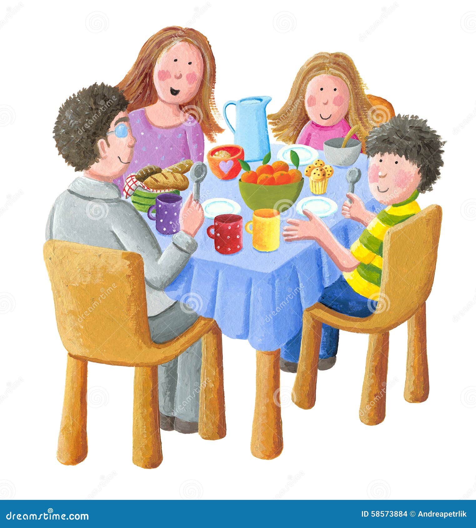 Famille Heureuse Mangeant Le Petit Déjeuner Illustration Stock ...