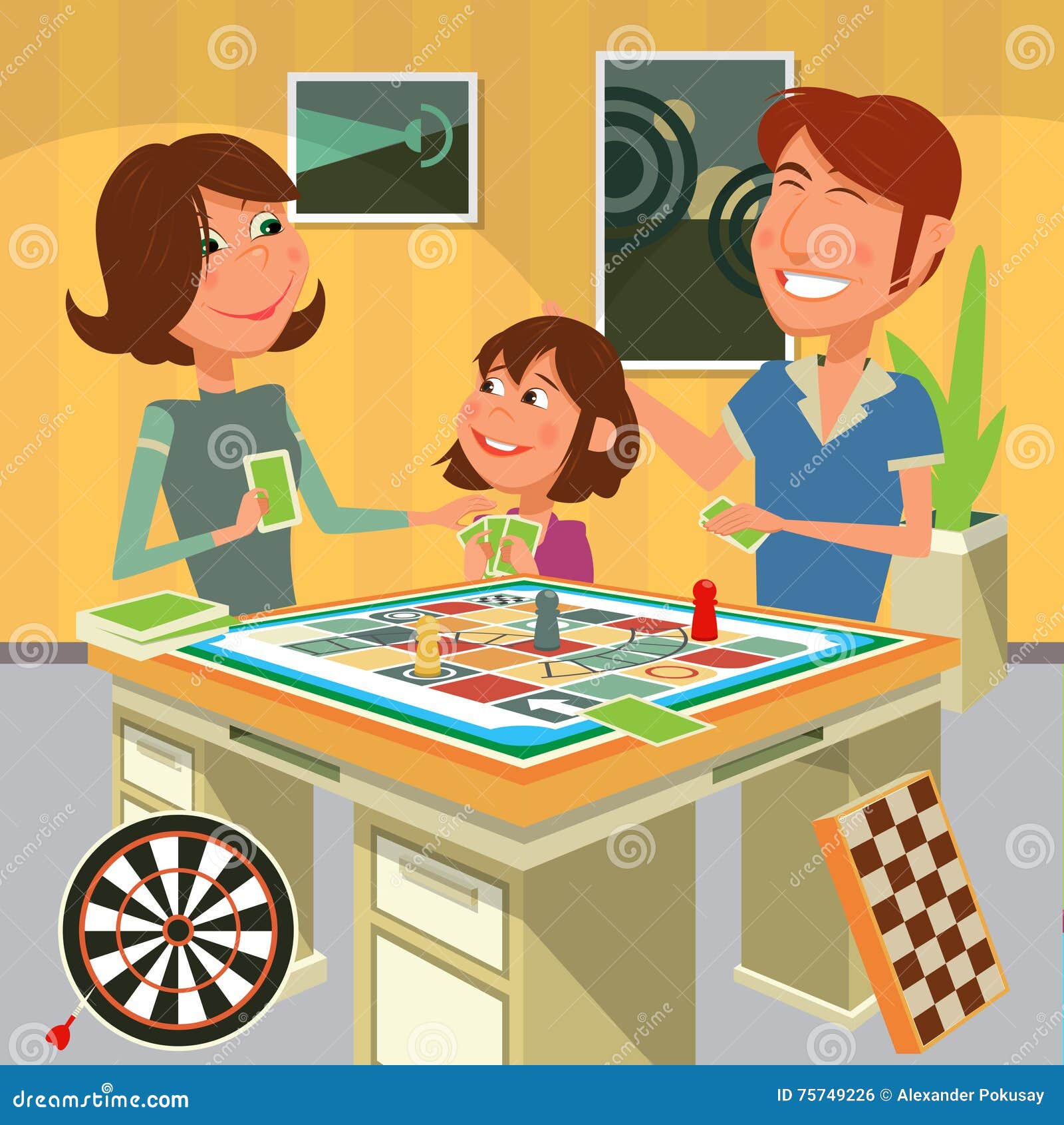 Famille Jouant Une Illustration De Vecteur De Jeu De Société