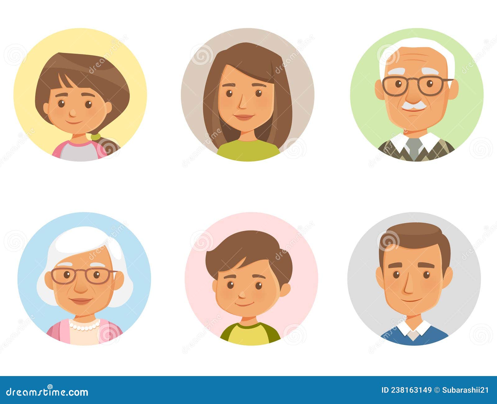 Cute Cartoon Avatars of People, Family Members Stock Vector ...