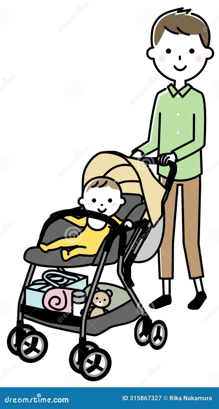 Going Out with a Stroller, Baby and Dad Stock Vector - Illustration of ...