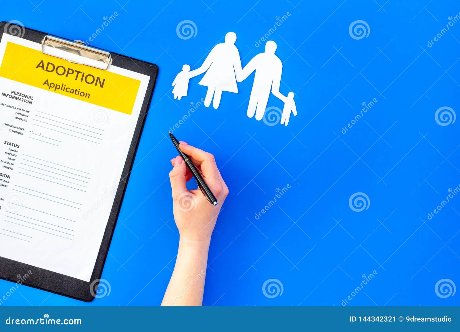 Family and Adoption Child Concept with Application on Blue Background ...