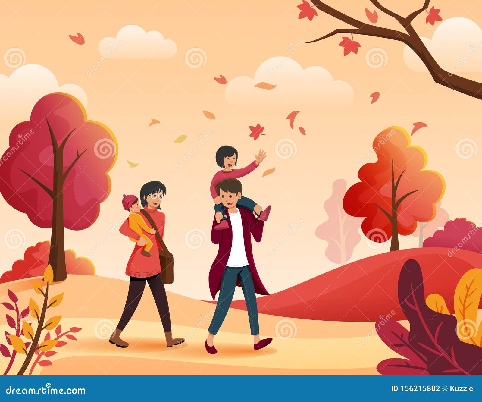 Family in autumn stock vector. Illustration of playing - 156215802