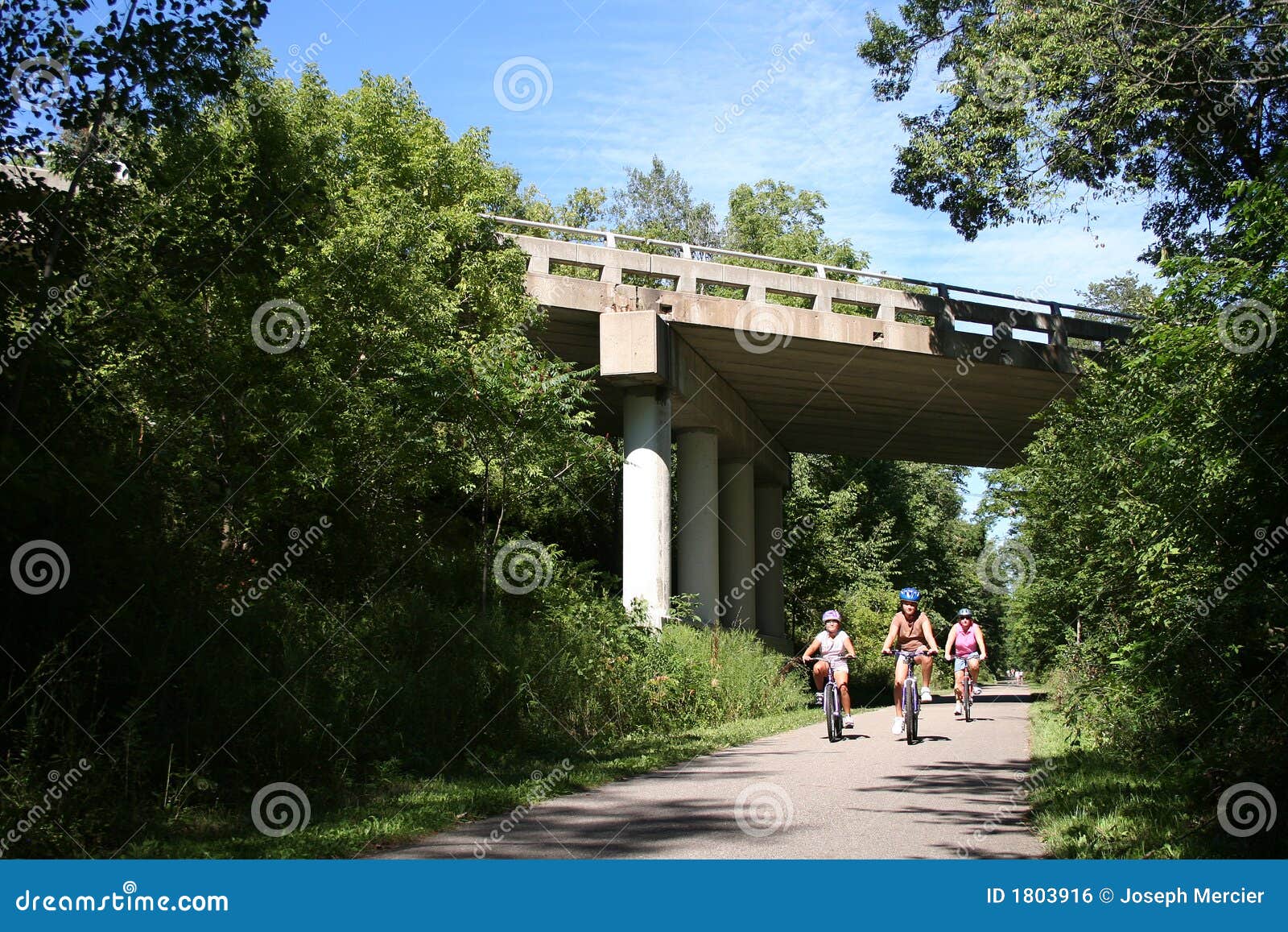 Family Biking Under Bridge stock photo. Image of child - 1803916