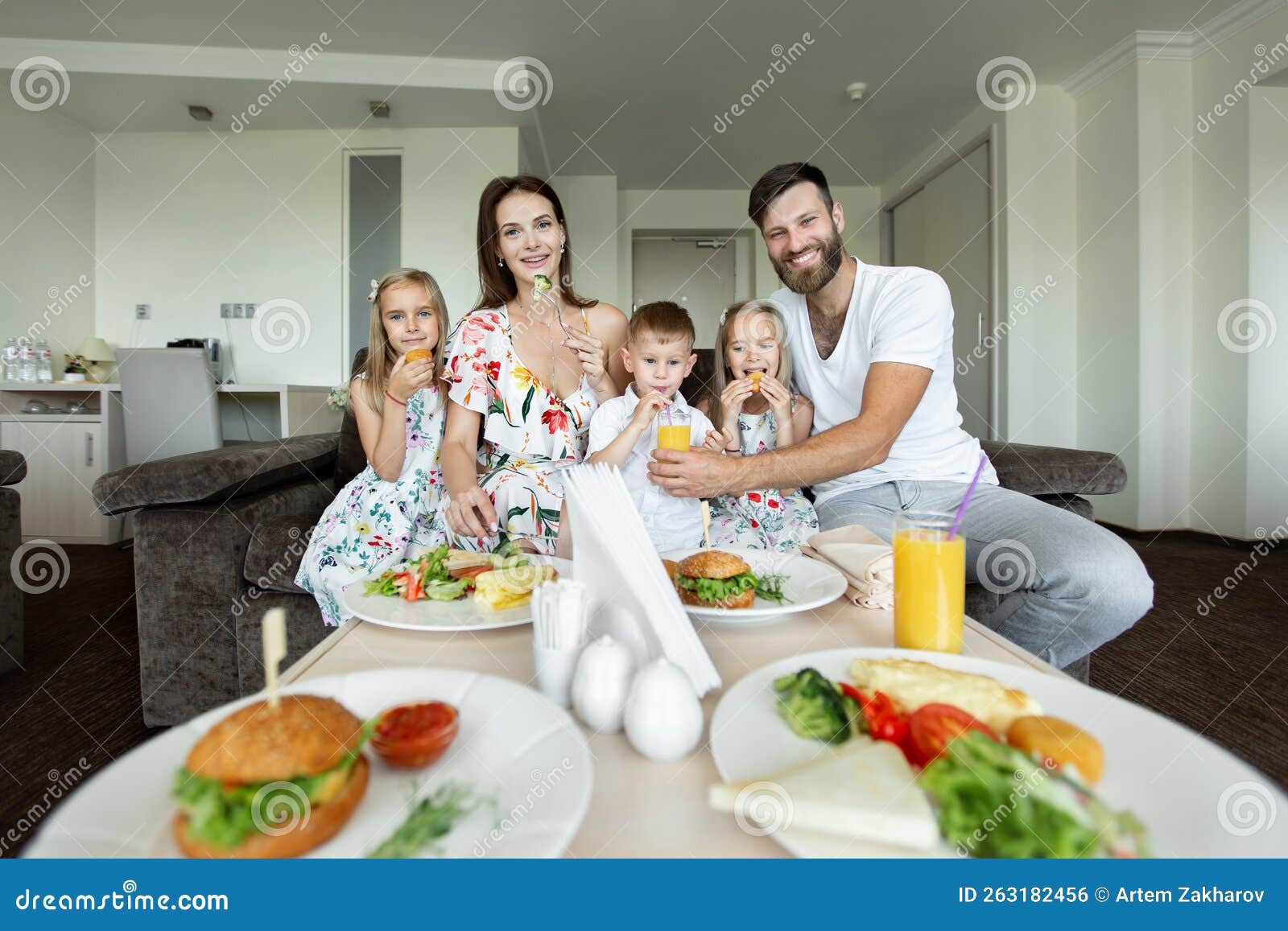Family Breakfast in the Hotel. Stock Photo - Image of home, dinner ...