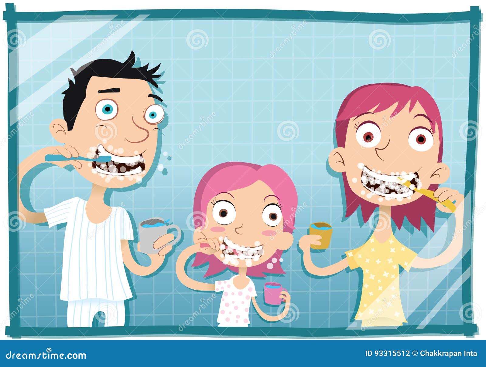 Family Brushing Teeth Together. Stock Vector - Illustration of cartoon ...