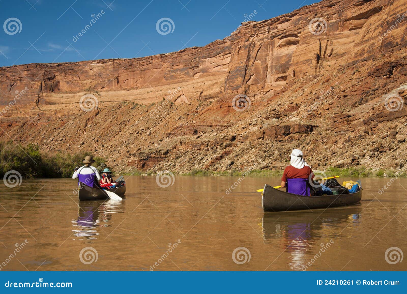 Family in Canoes on Desert River Stock Image - Image of people ...