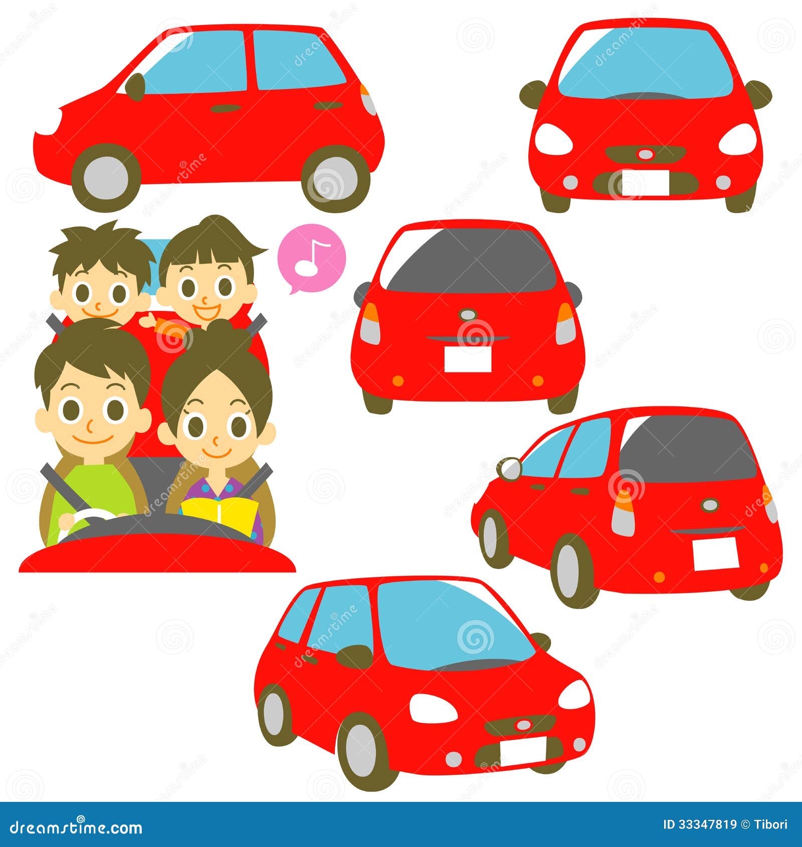 FAMILY in a Car, Red Car Illustrations Stock Vector - Illustration of ...