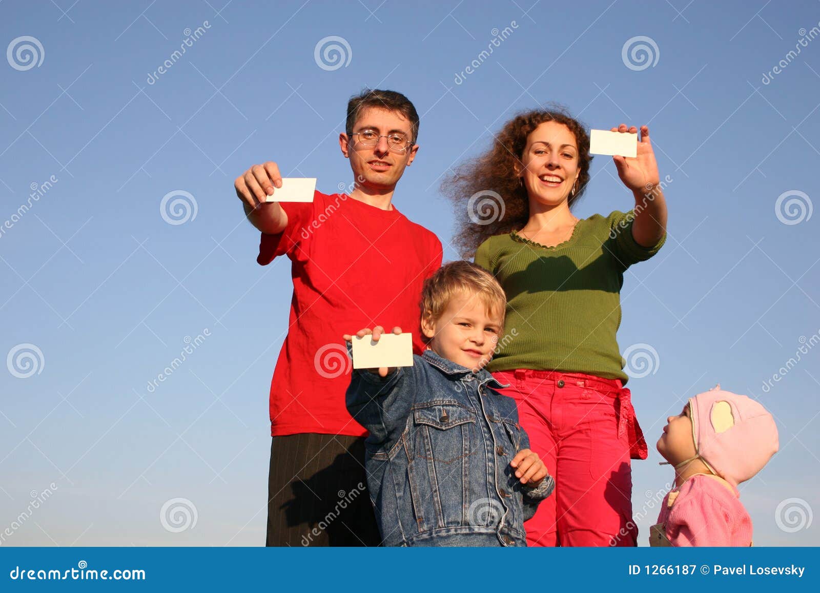 Family with cards for text stock image. Image of male - 1266187