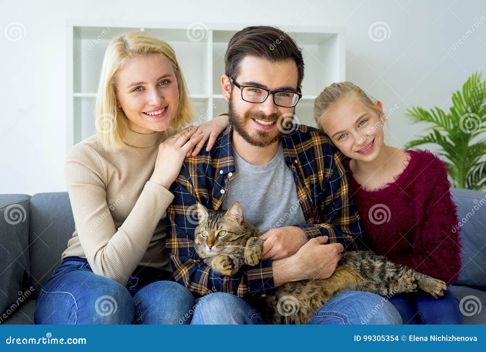 Family with a cat stock photo. Image of house, lifestyle - 99305354