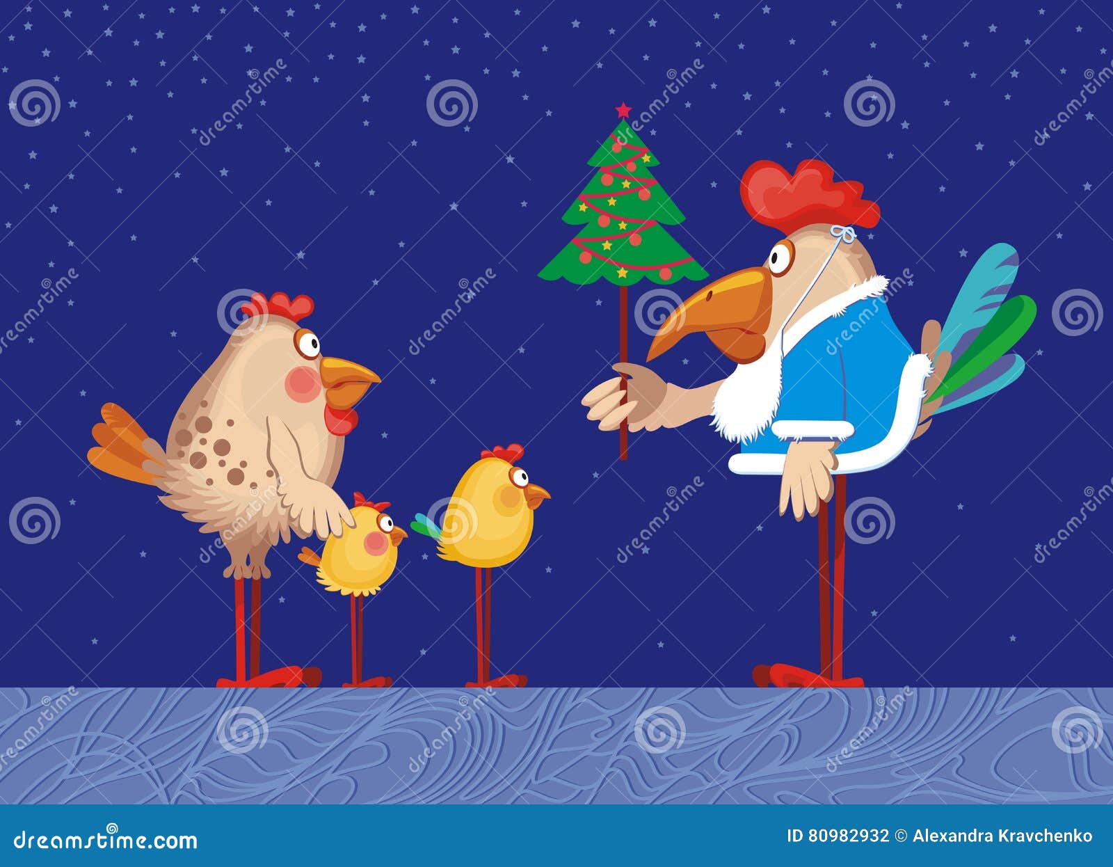 The Family of Chickens are Celebrating Christmas Stock Vector ...