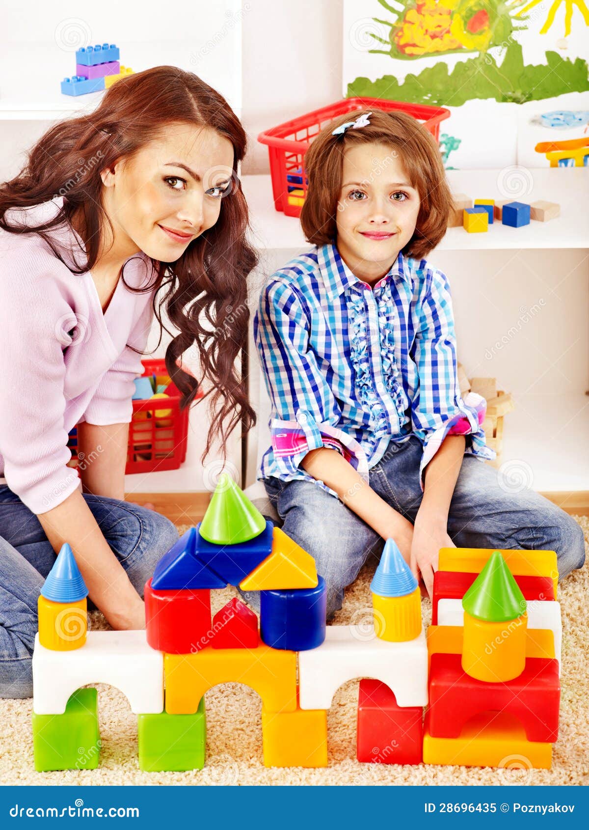 Family with Child Playing Bricks. Stock Image - Image of daughter ...