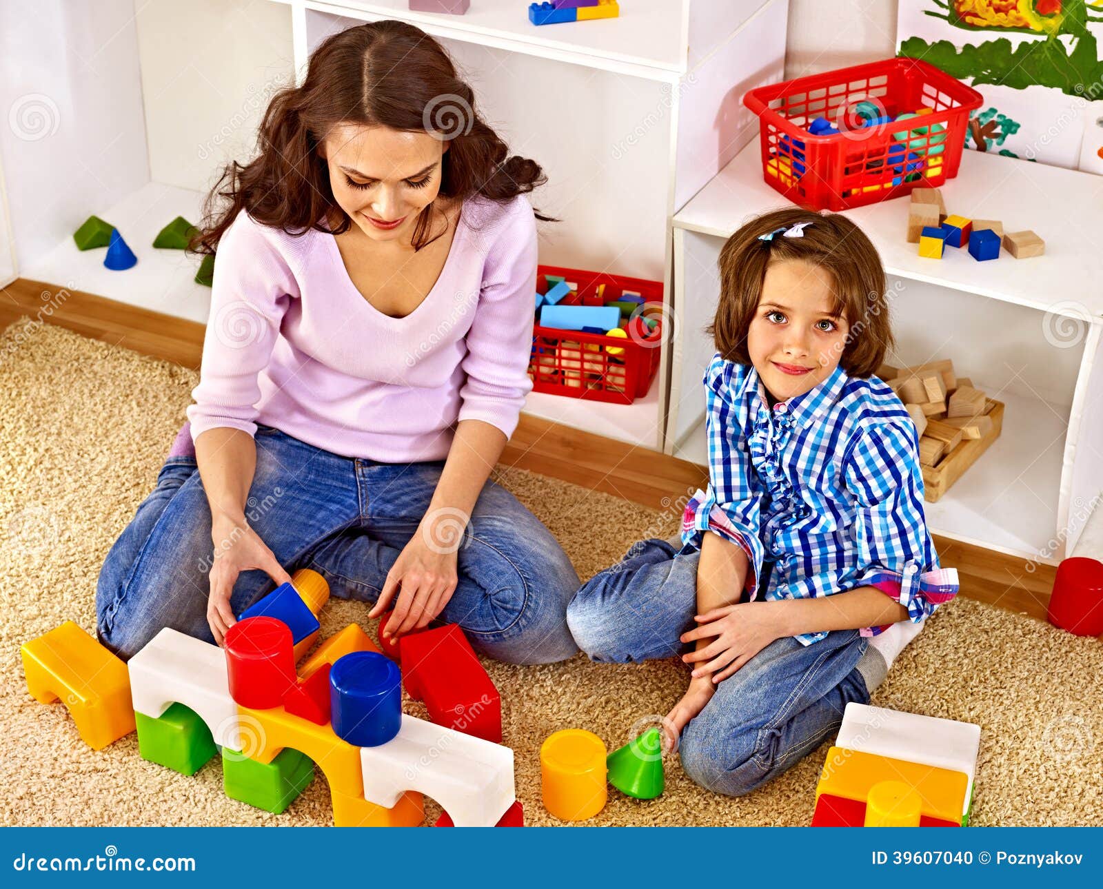 Family with Child Playing Bricks. Stock Photo - Image of daughter ...