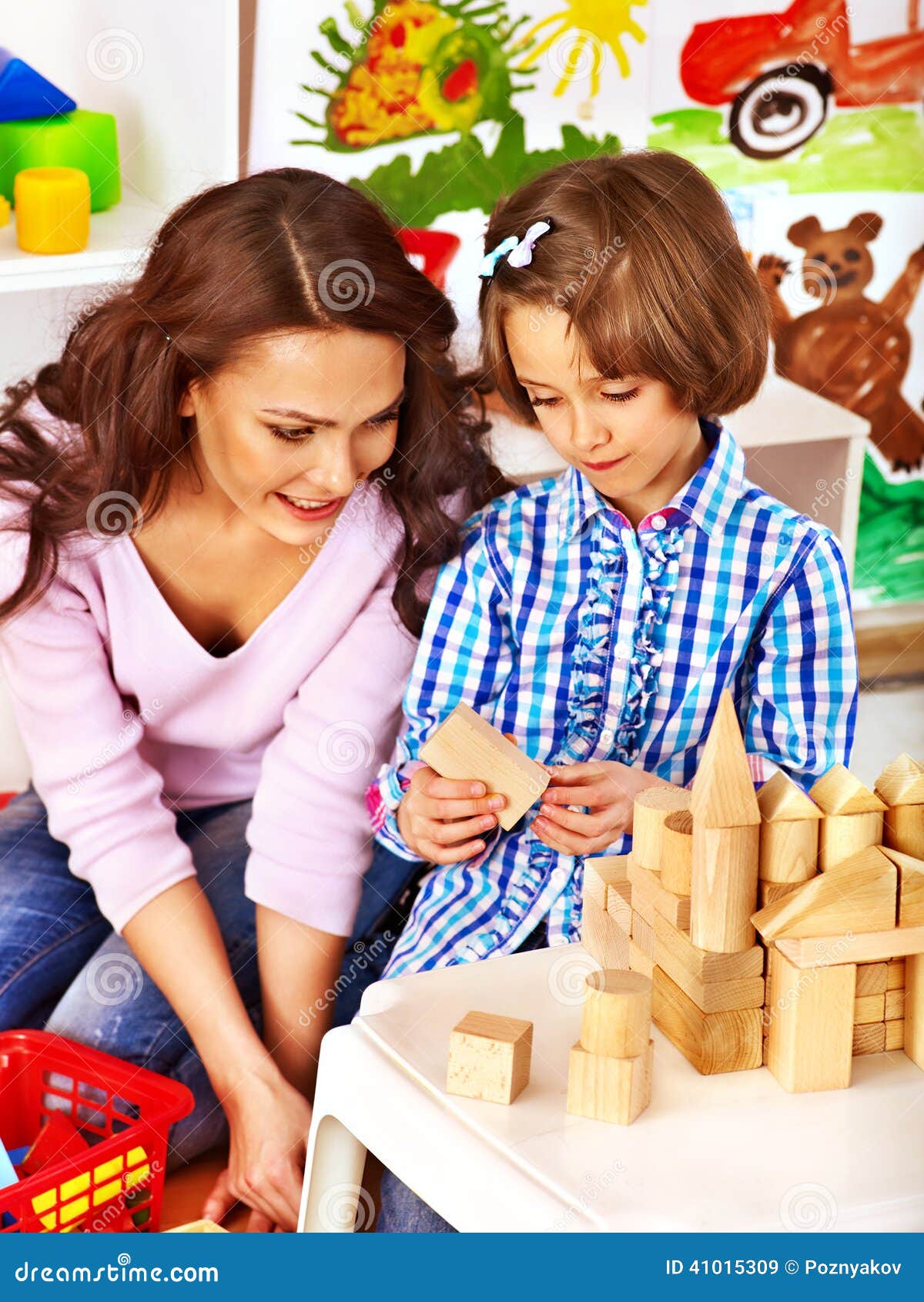 Family with Child Playing Bricks. Stock Image - Image of beautiful ...