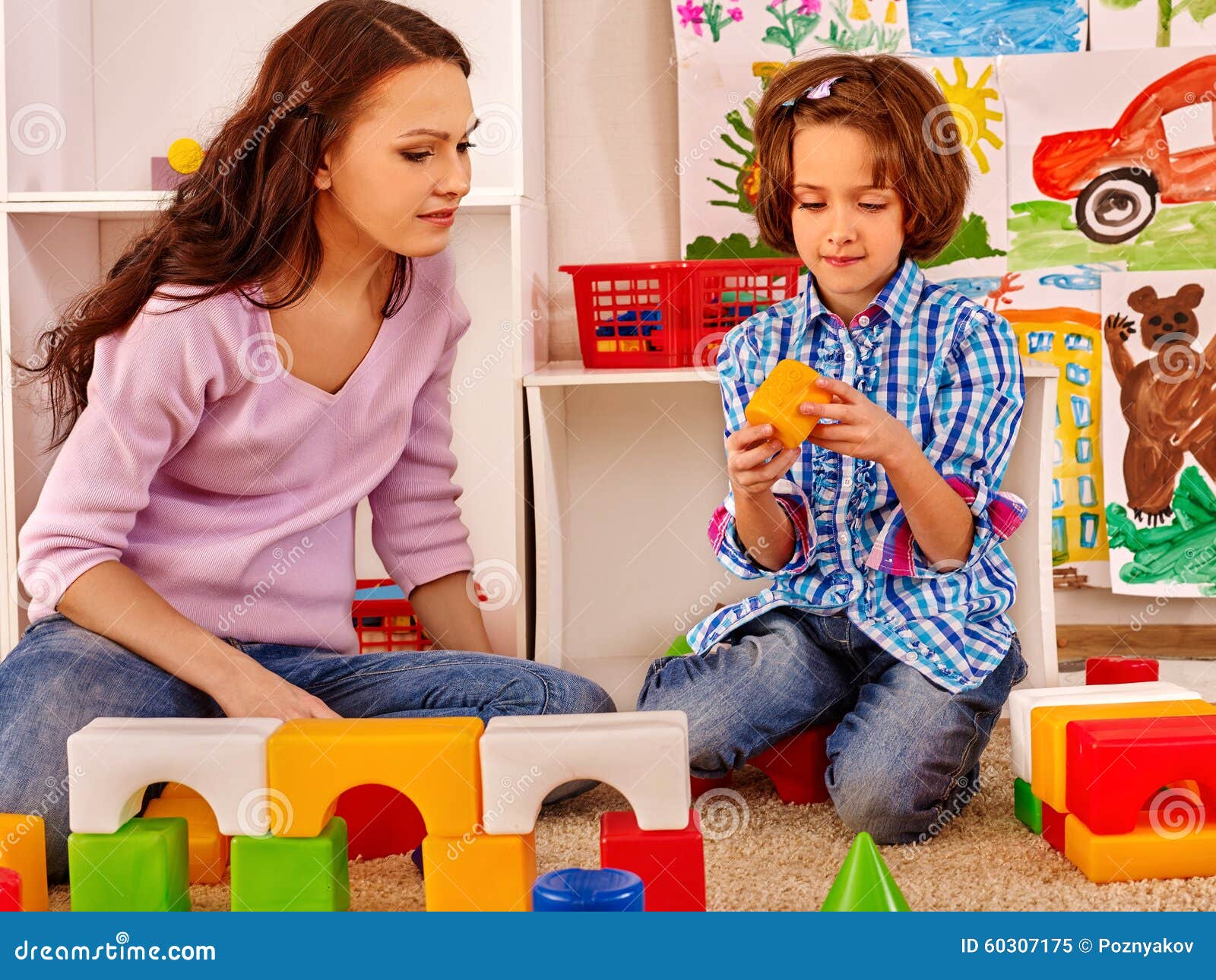 Family with Child Playing Bricks Stock Image - Image of kindergarten ...